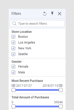 Filtering data using the Filters panel