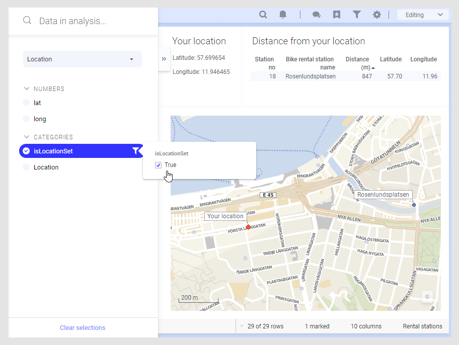 Finding your location on a map using the Spotfire app