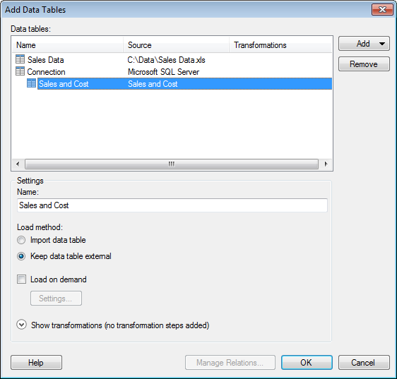 Details On Add Data Tables