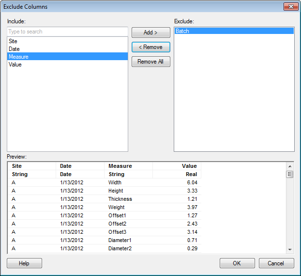 Details On Exclude Columns