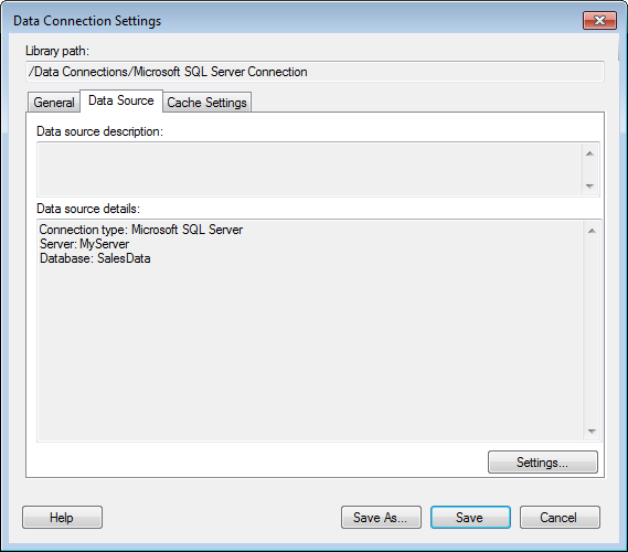 Details On Data Connection Settings Data Source