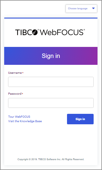 Signing in to TIBCO WebFOCUS
